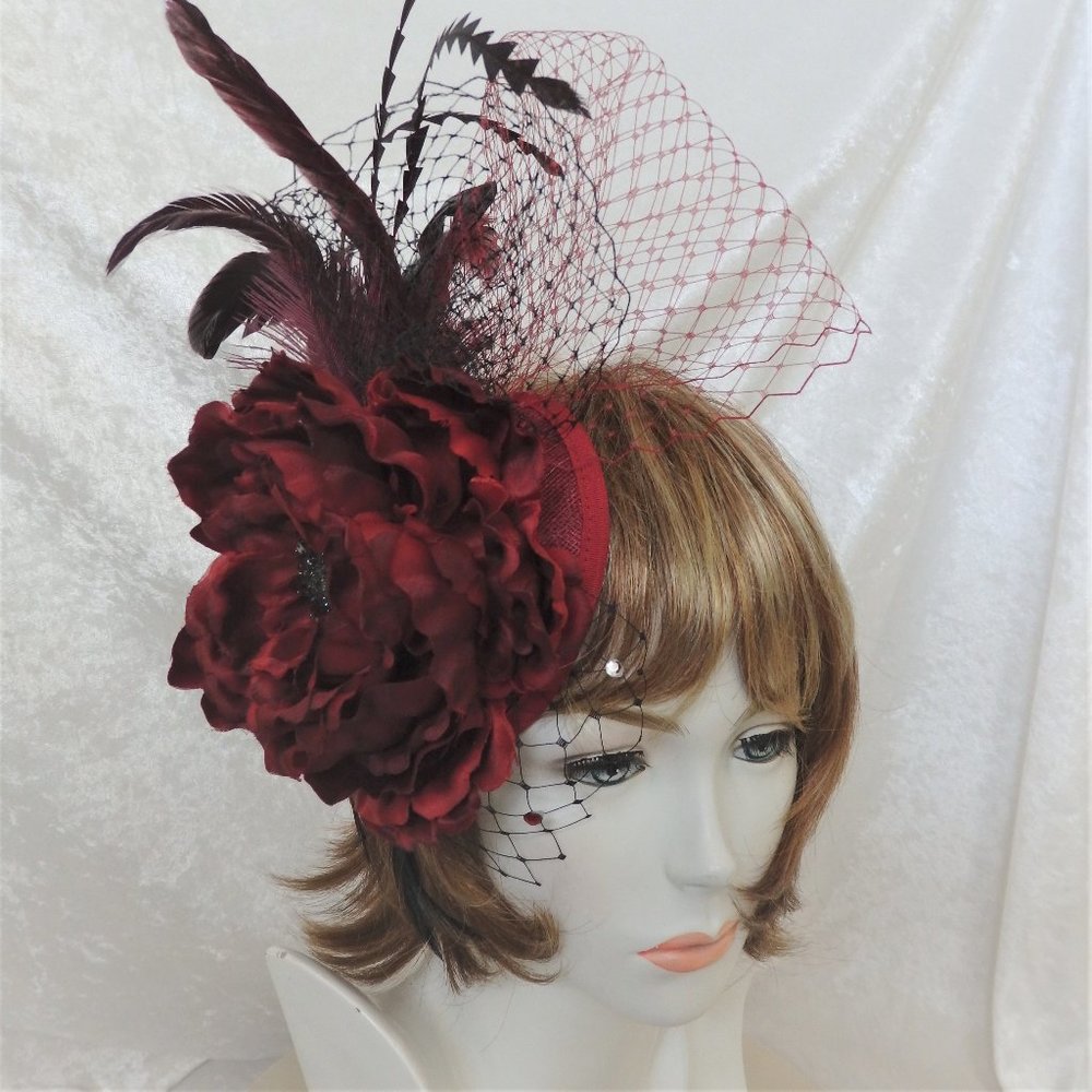Dramatic Burgundy And Black Fascinator - Gem